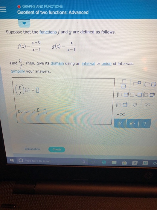 Solved °GRAPHS AND FUNCTIONS Quotient of two functions: | Chegg.com