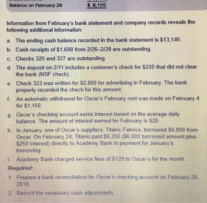 Solved P4-2A Oscar's Red Carpet Store maintains a checking | Chegg.com