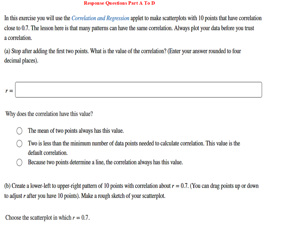 Solved Response Questions Part A To D In this exercise you | Chegg.com