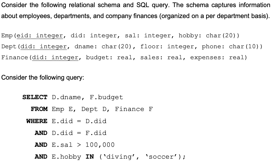 Consider the following relational schema and SQL | Chegg.com