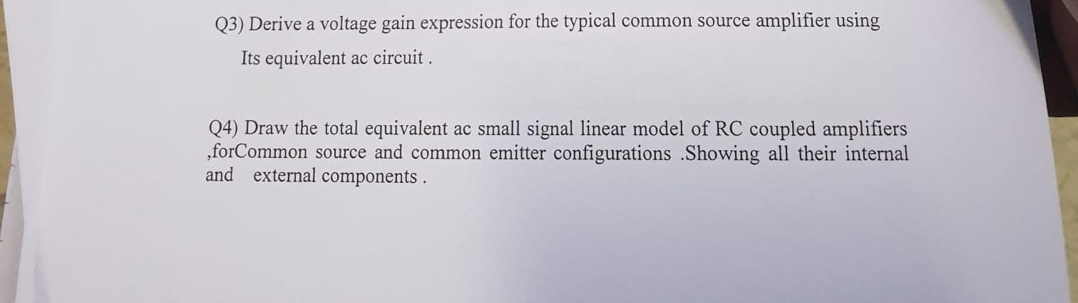 Solved Q3) ﻿Derive a voltage gain expression for the typical | Chegg.com