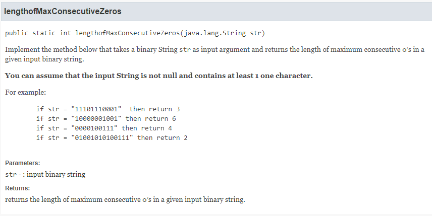 Solved lengthofMaxConsecutiveZeros public static int | Chegg.com
