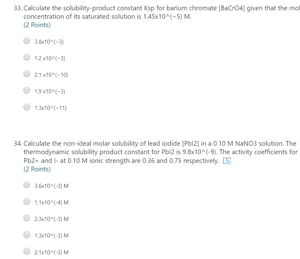 Solved 33. Calculate the solubility-product constant Ksp for | Chegg.com