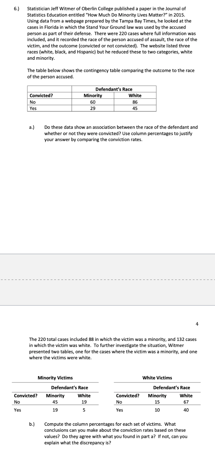 Solved Statistician Jeff Witmer of Oberlin College published | Chegg.com
