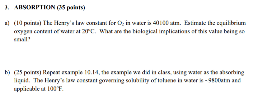 The Henry’s law constant for O2 in water is 40100 | Chegg.com