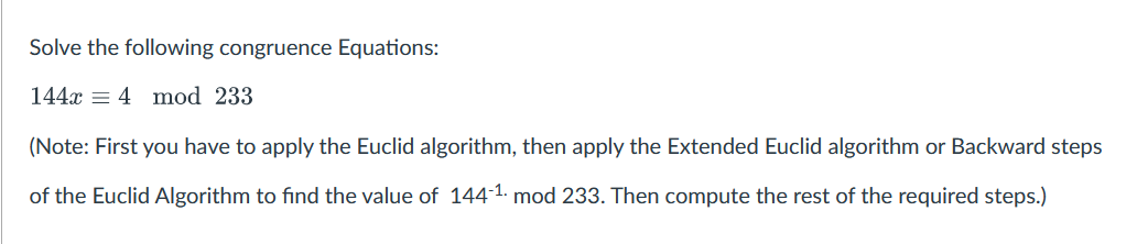 Solved Solve the following congruence Equations: | Chegg.com