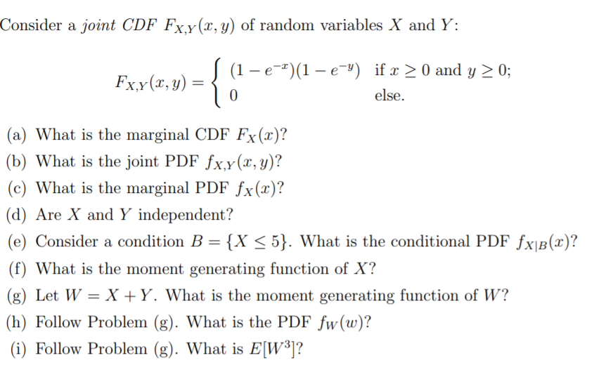 Solved Consider a joint CDF Fx,y(x, y) of random variables X | Chegg.com