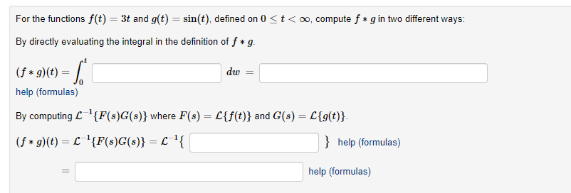 Solved For the functions f(t)=3t and g(t)=sin(t), defined on | Chegg.com