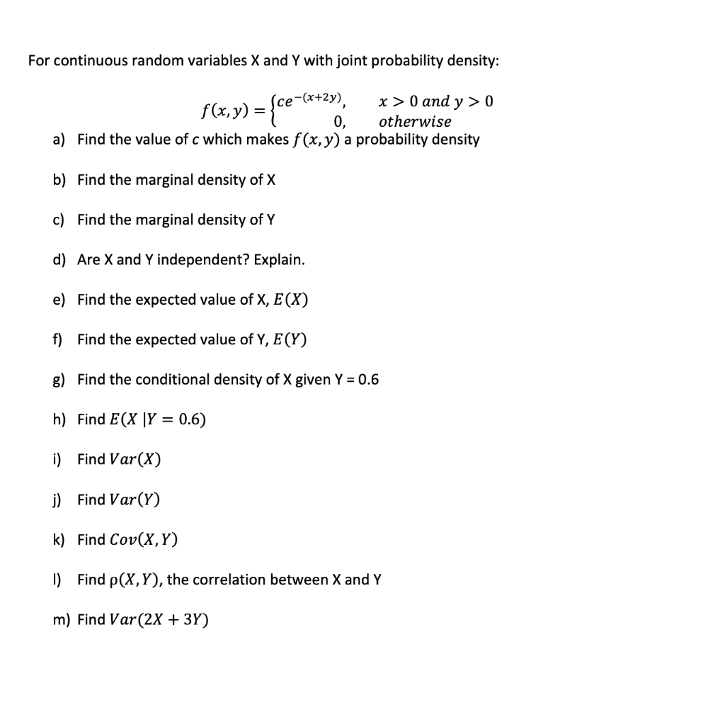 Solved For continuous random variables X and Y with joint | Chegg.com