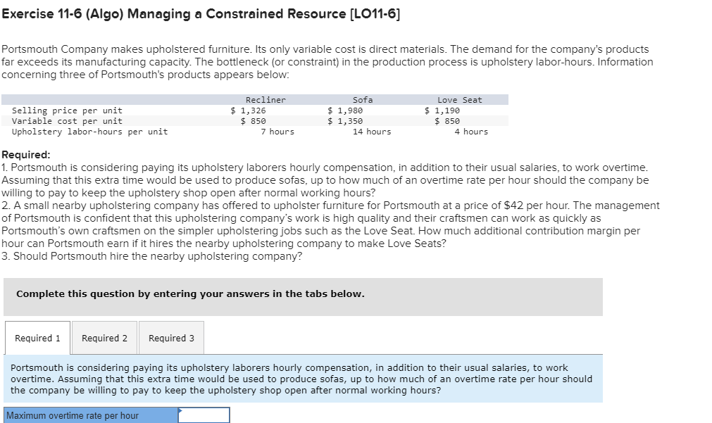 Solved Exercise 11-6 (Algo) Managing a Constrained Resource | Chegg.com