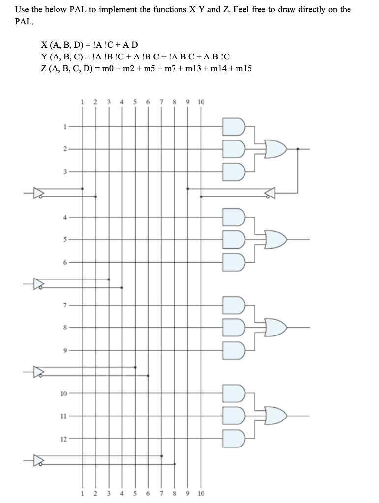 Solved Use The Below Pal To Implement The Functions X Y And