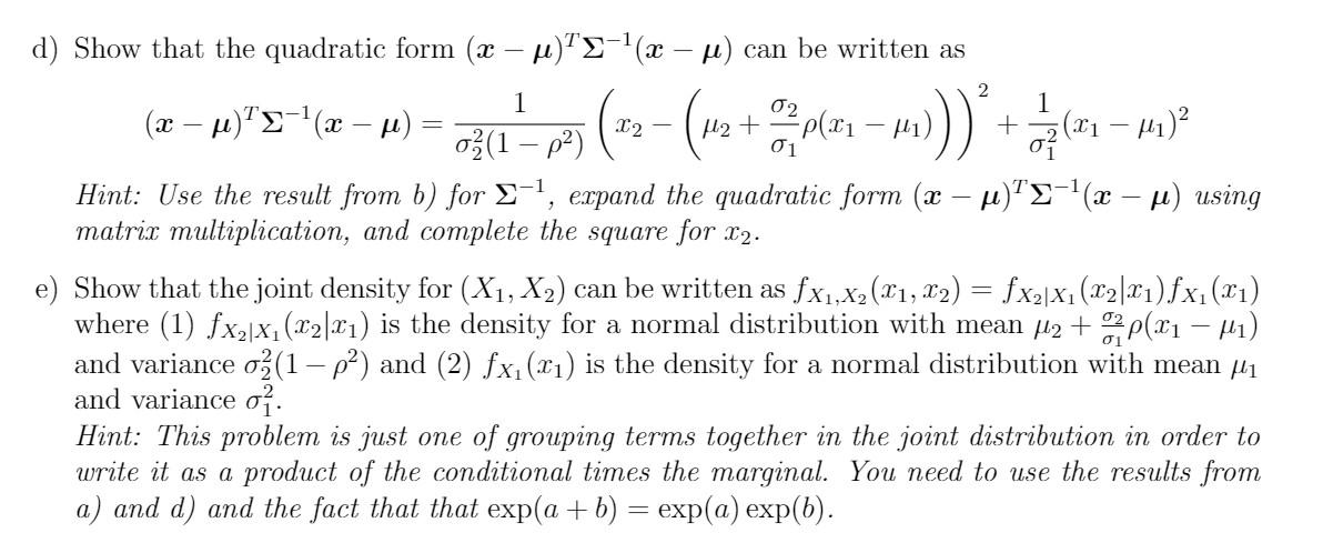 Solved Question 1 (Bivariate Normal Theory): Preamble: This | Chegg.com