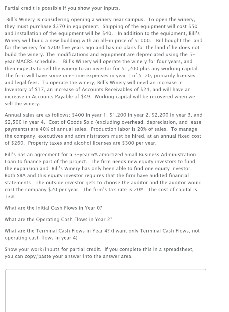 Solved Partial credit is possible if you show your inputs. | Chegg.com