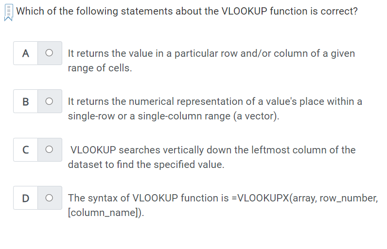 Solved Which of the following statements about the VLOOKUP | Chegg.com