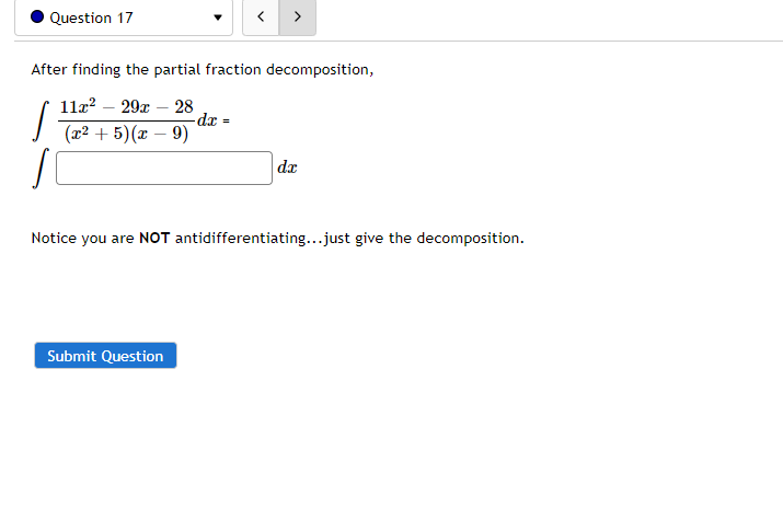 Solved Question 17 > After finding the partial fraction | Chegg.com