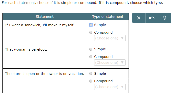 Solved For each statement, choose if it is simple or | Chegg.com