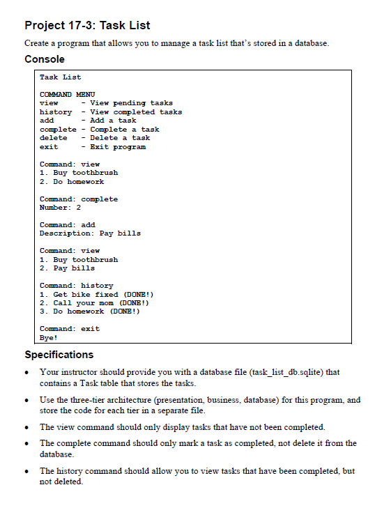 Solved Project 17-3: Task List Create a program that allows | Chegg.com