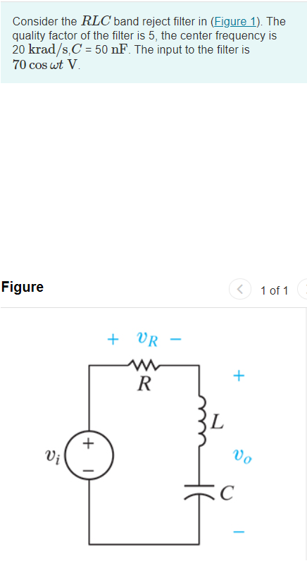 Solved Consider the RLC band reject filter in (Figure 1). | Chegg.com
