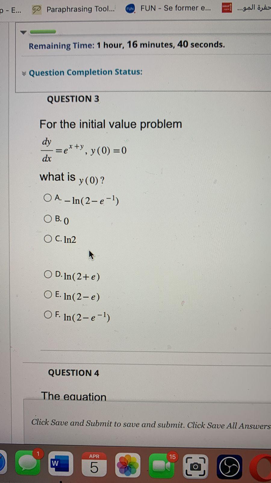 Solved For the initial value problem dxdy=ex+y,y(0)=0 what | Chegg.com