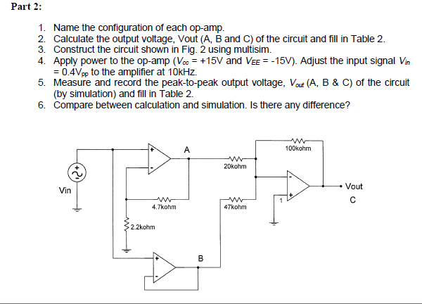 Solved Part 2: 1. Name the configuration of each op-amp. 2. | Chegg.com