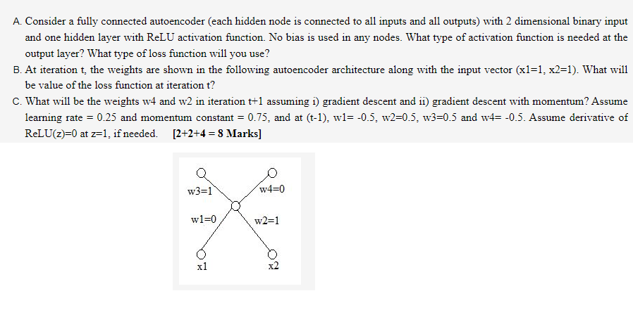 Solved A. Consider a fully connected autoencoder (each | Chegg.com