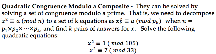 Solved Quadratic Congruence Modulo a Composite - They can be | Chegg.com