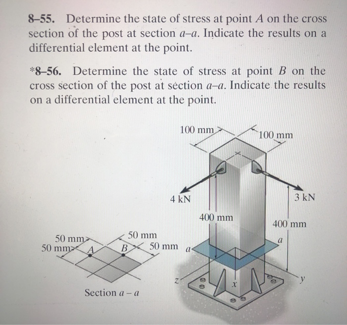 Solved 8-55. Determine the state of stress at point A on the | Chegg.com
