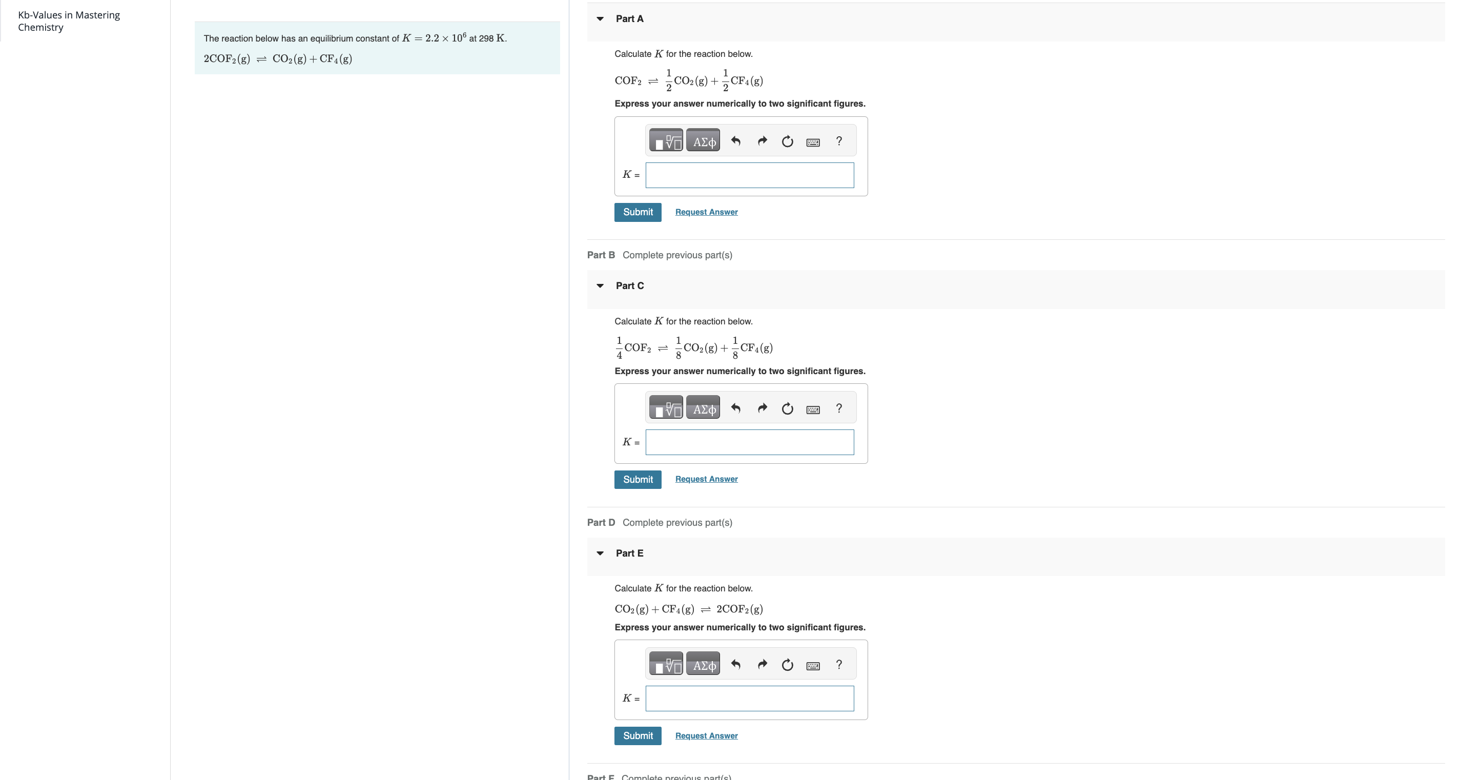 Solved Kb-Values in Mastering Chemistry Part A Calculate K | Chegg.com