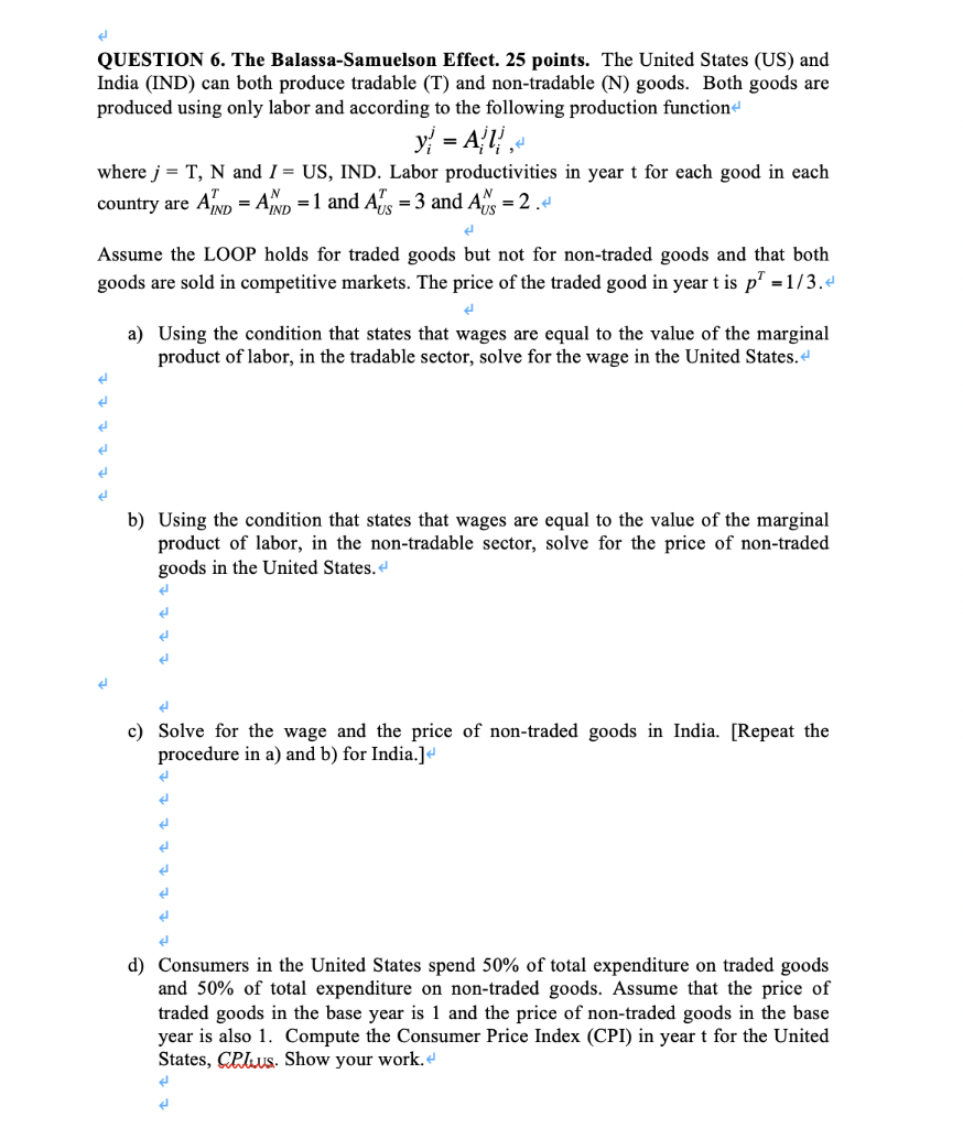 QUESTION 6. The Balassa-Samuelson Effect. 25 points. | Chegg.com