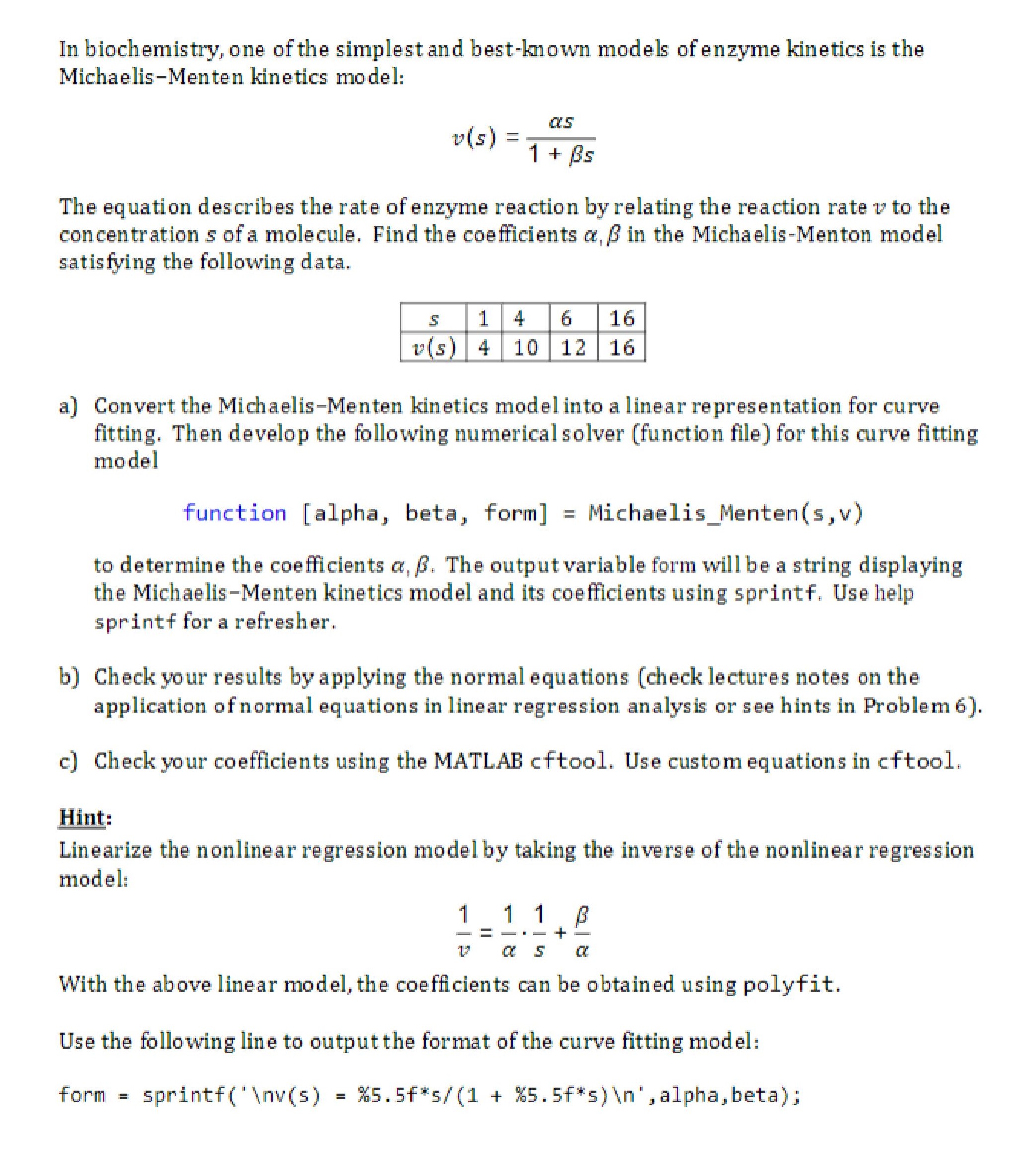 Solved PLEASE USE MATLAB!!!In biochemistry, one of the | Chegg.com