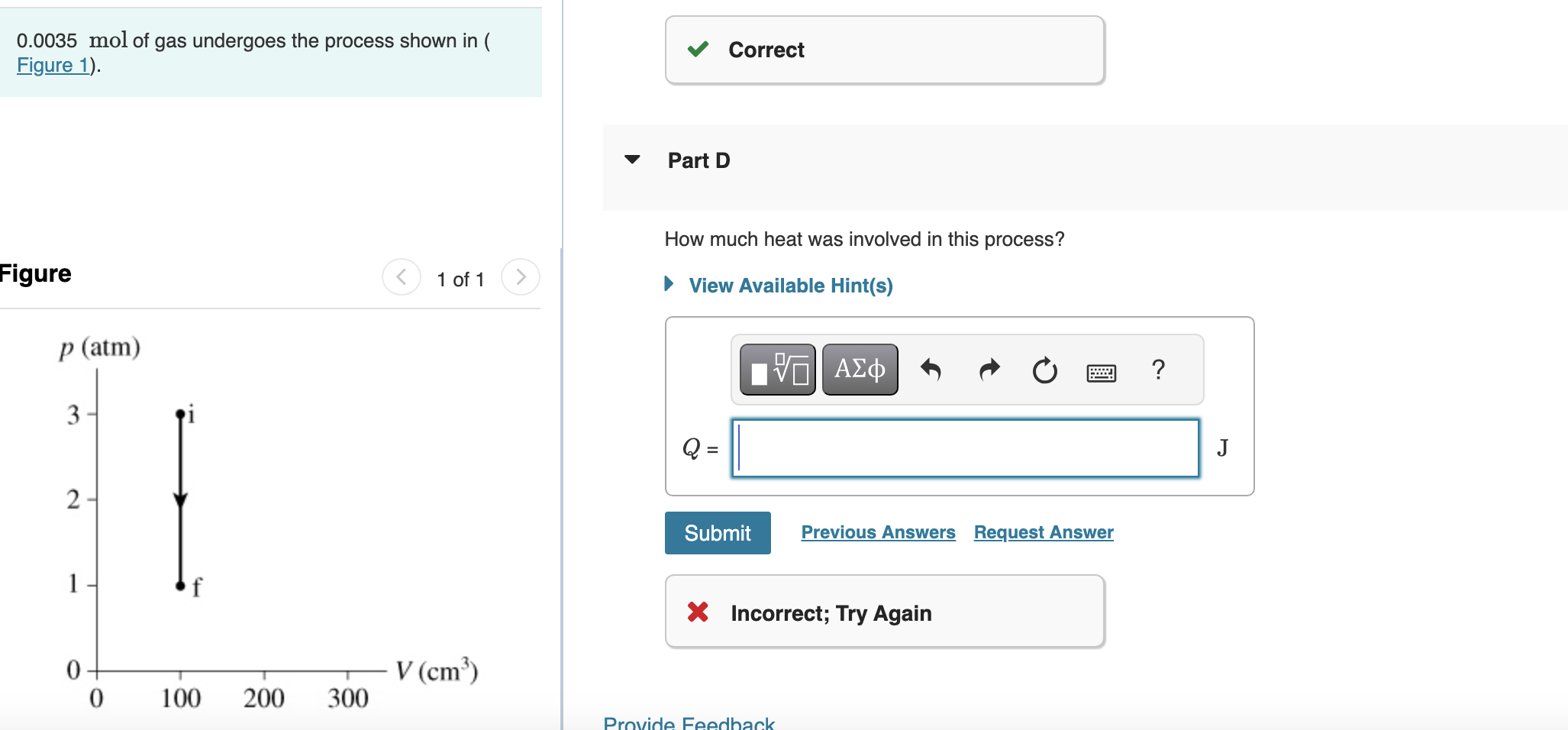 Solved 0.0035 ﻿mol of gas undergoes the process shown in | Chegg.com