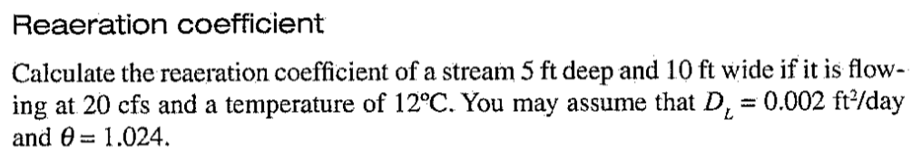 Solved Reaeration coefficient Calculate the reaeration | Chegg.com