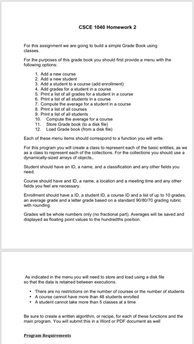 Solved CSCE 1040 Homework 2 For this assignment we are going | Chegg.com