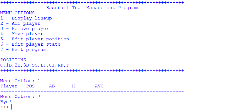Solved A project to manage a baseball | Chegg.com