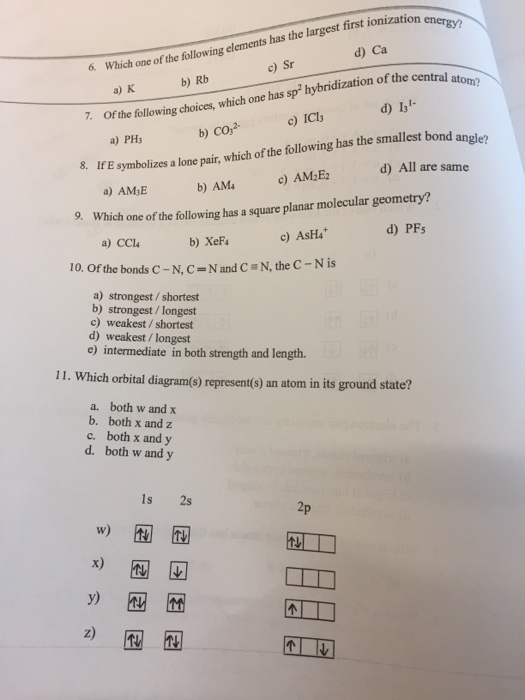 Solved DATE: 12 SECTION1 1. Which set of quantum numbers | Chegg.com
