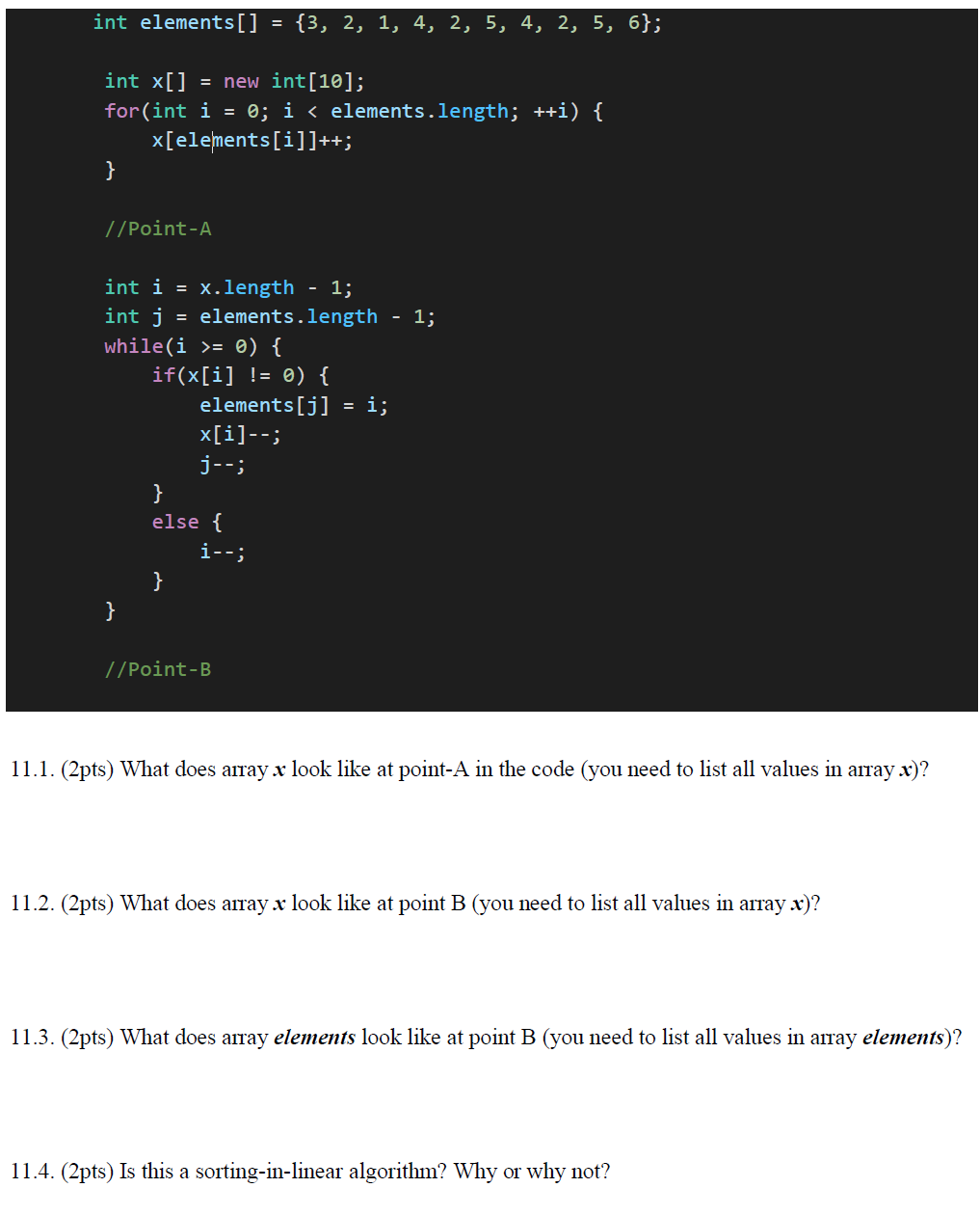 Solved 11.1. (2pts) What does array x look like at point-A | Chegg.com