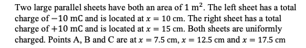Solved Two large parallel sheets have both an area of 1 m2. | Chegg.com