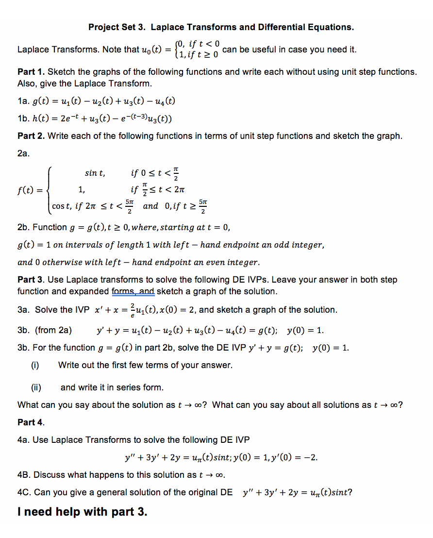 Solved Project Set 3. Laplace Transforms and Differential | Chegg.com