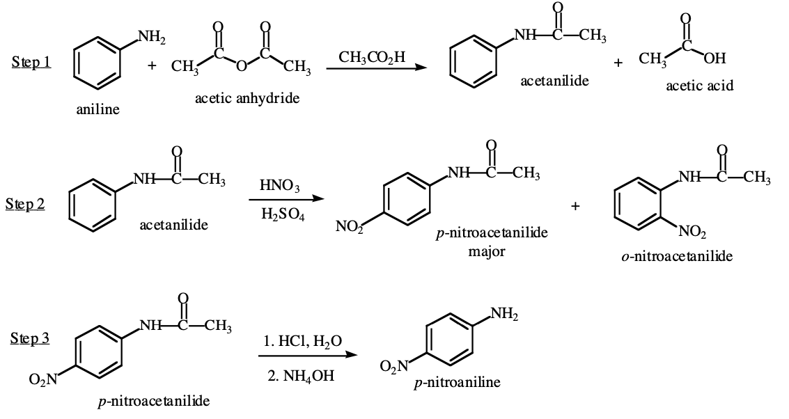 Step 1 CH3CO2H acetic acid aniline acetic anhydride | Chegg.com