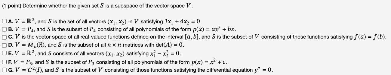 Solved (1 point) Determine whether the given set S is a | Chegg.com