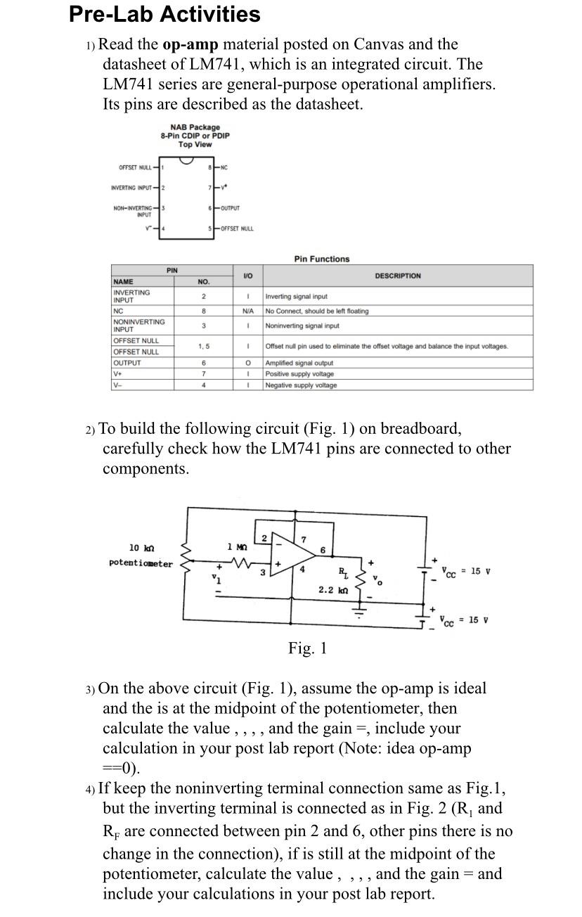 Pre-Lab Activities 1) Read the op-amp material posted | Chegg.com