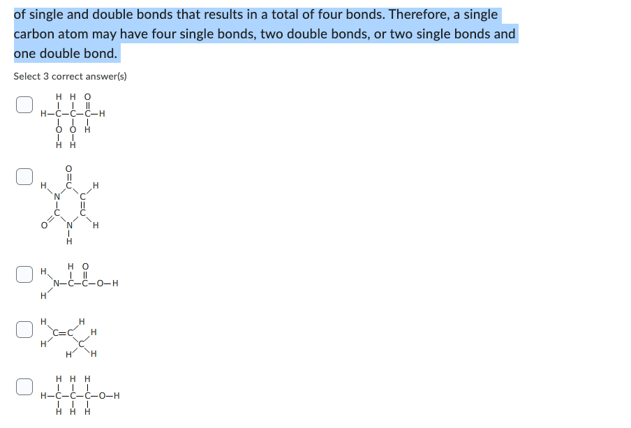 Solved A single carbon atom forms a total of four bonds, | Chegg.com