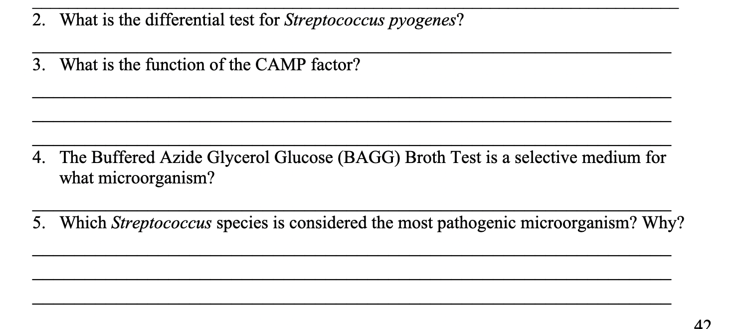 Solved 2. What is the differential test for Streptococcus | Chegg.com