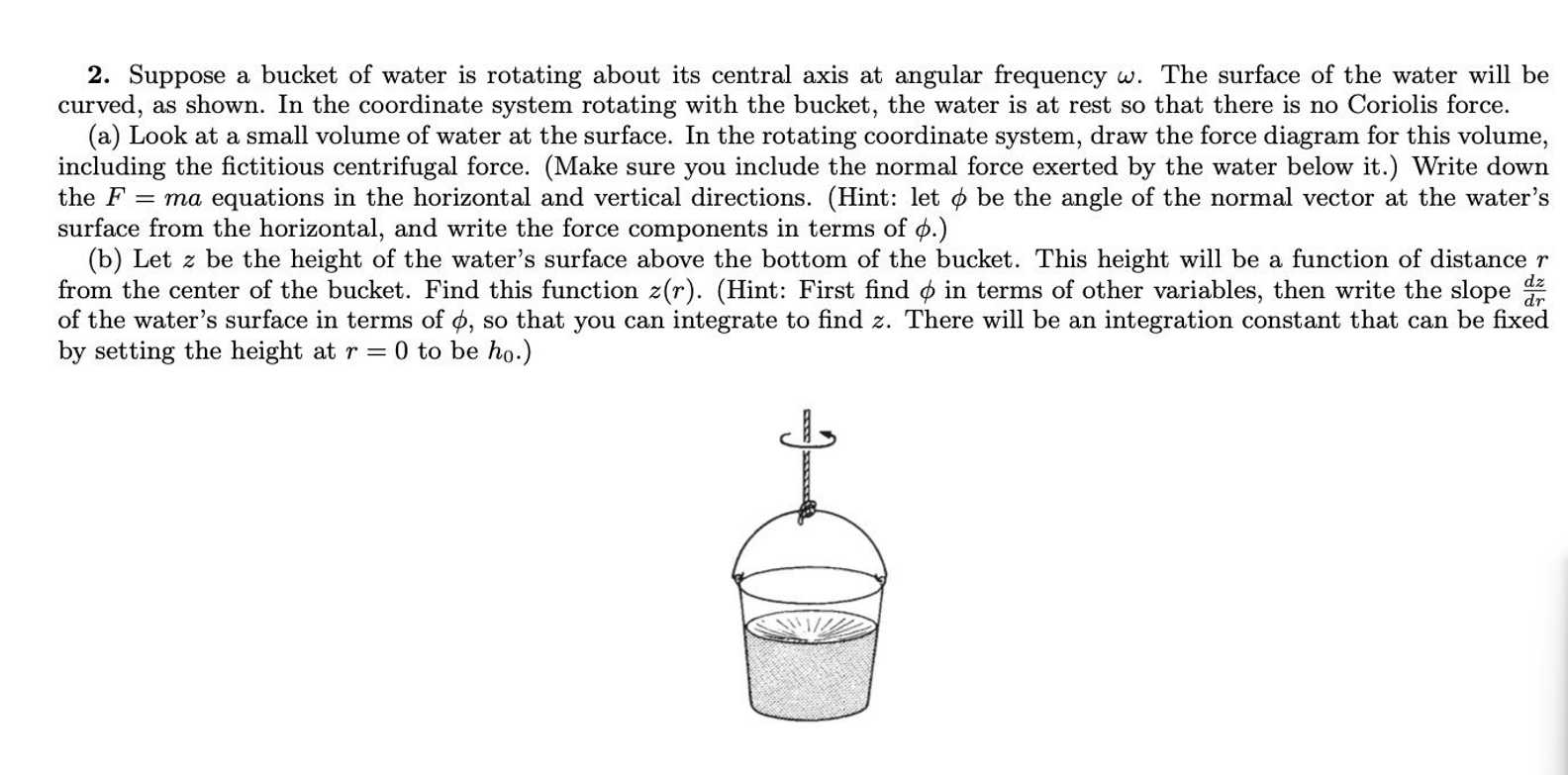 Solved 2. Suppose a bucket of water is rotating about its | Chegg.com