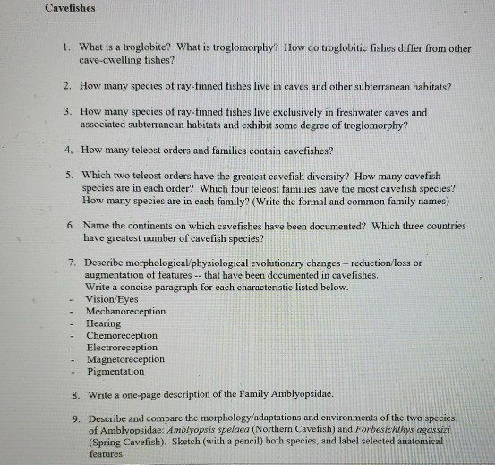 Solved Cavefishes What is a troglobite? What is | Chegg.com