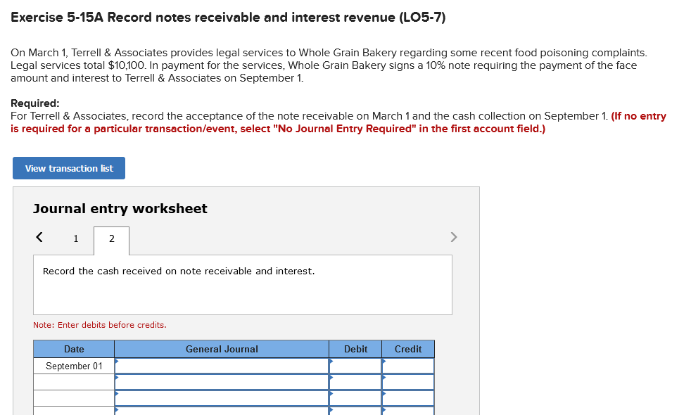 Solved Exercise 5-15A Record notes receivable and interest | Chegg.com