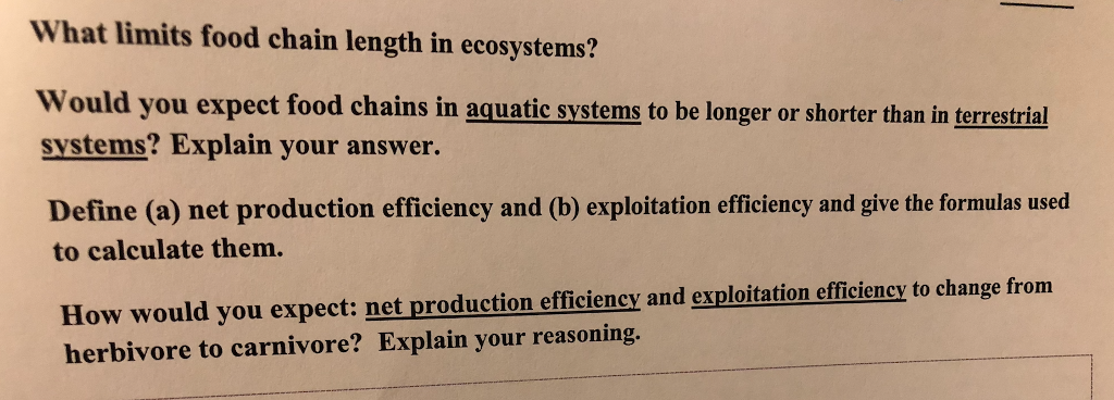 Solved What limits food chain length in ecosystems? Would | Chegg.com
