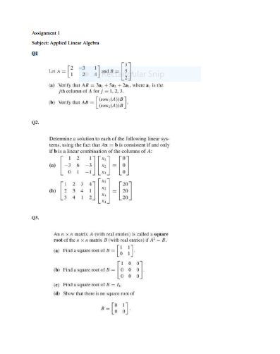 Solved Subject: Applied Linear Algebra OH LAA=[ 2 | Chegg.com