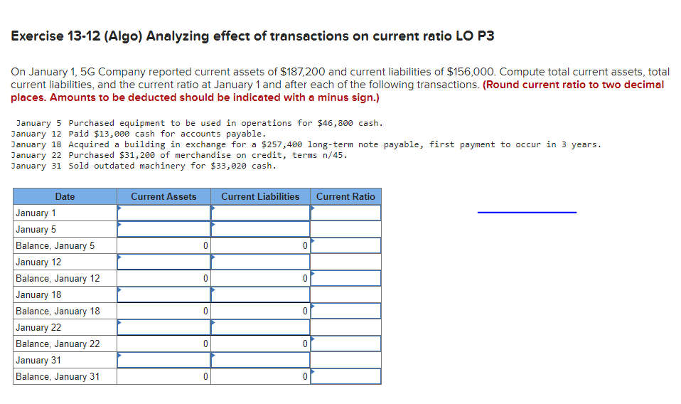 Solved Exercise 13-12 (Algo) Analyzing effect of | Chegg.com