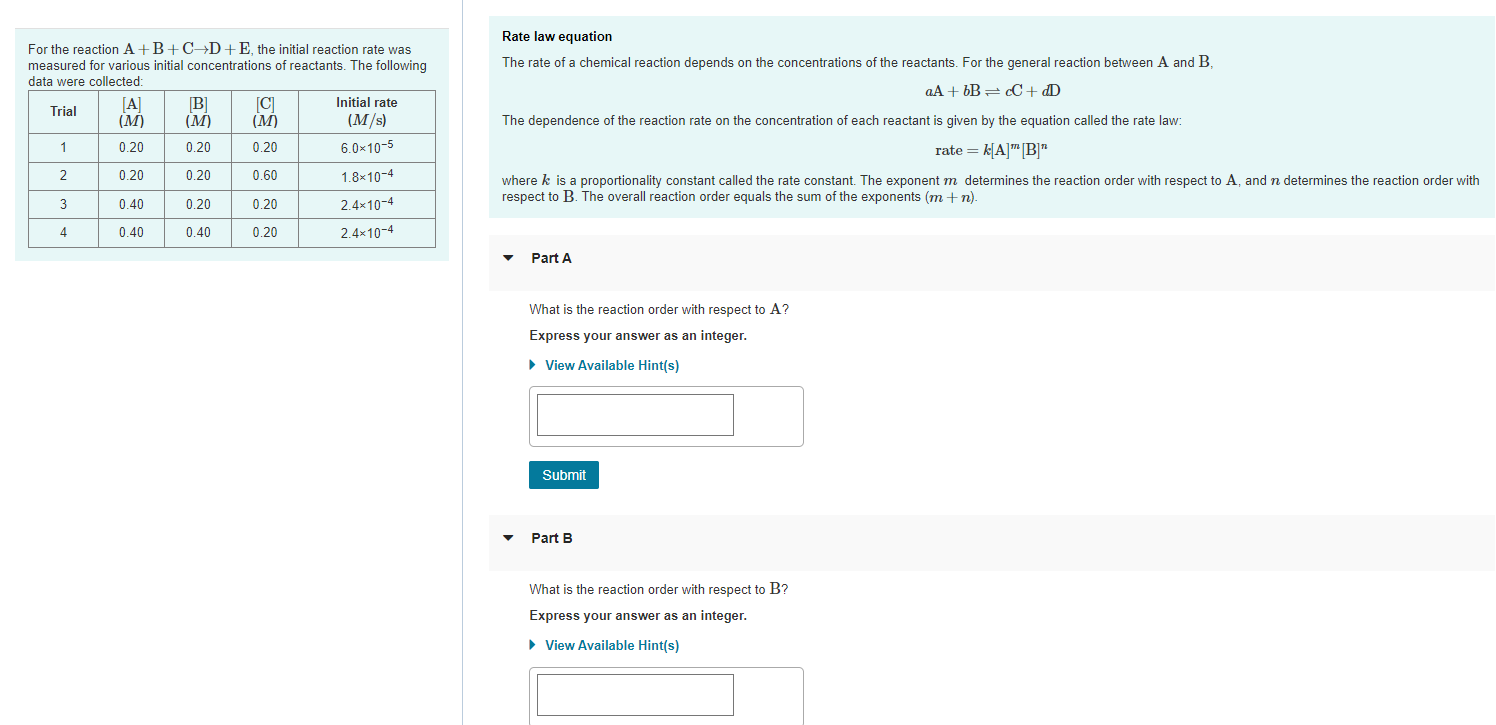 Solved Rate law equation The rate of a chemical reaction | Chegg.com